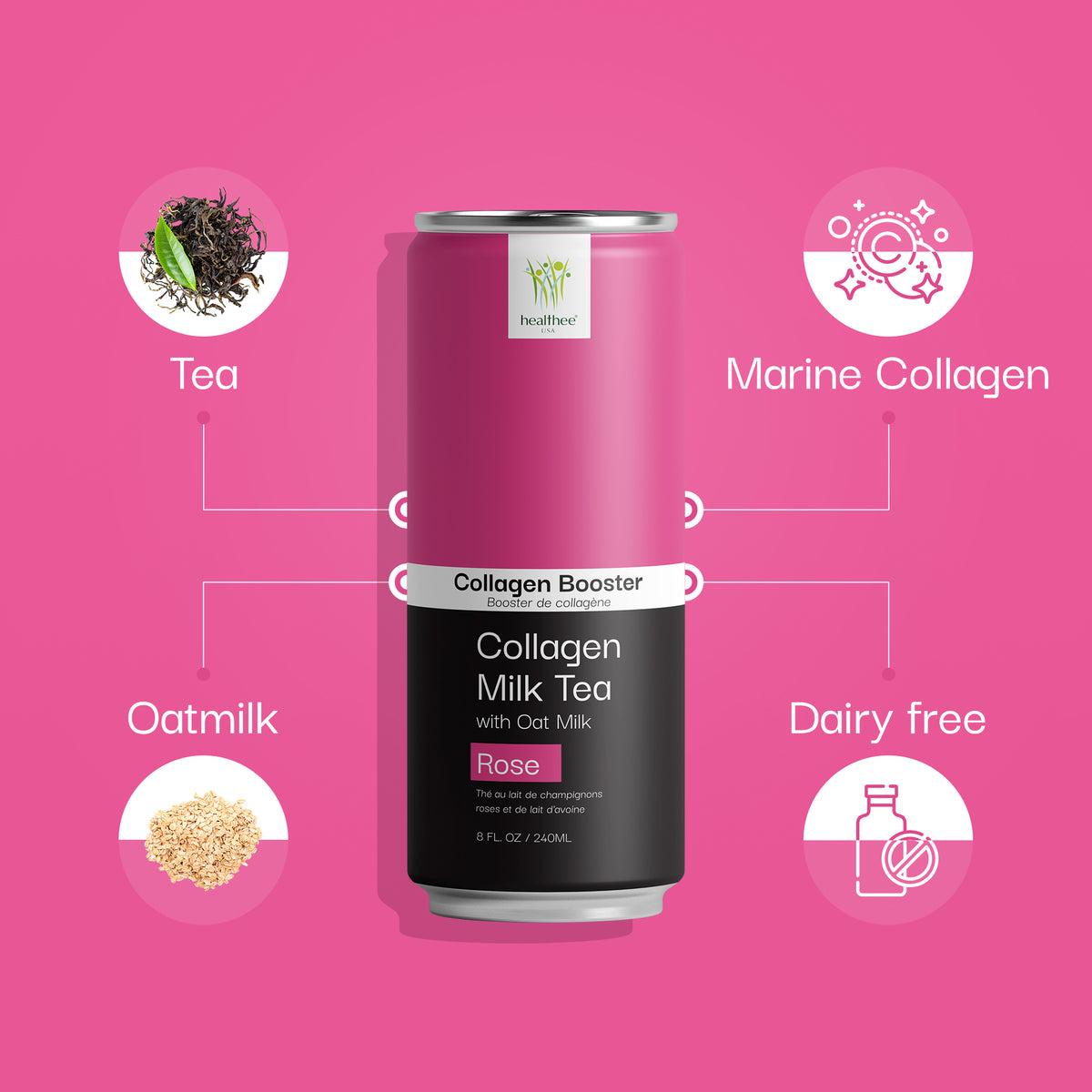 Healthee Collagen Booster Milk Tea with Oatmilk - Rose - 8 Fl Oz ...