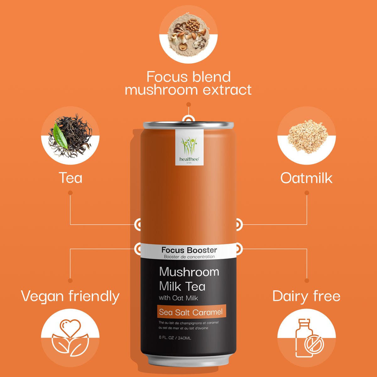 Healthee Focus Booster Milk Tea with Oatmilk - Sea Salt Caramel - 8 Fl ...