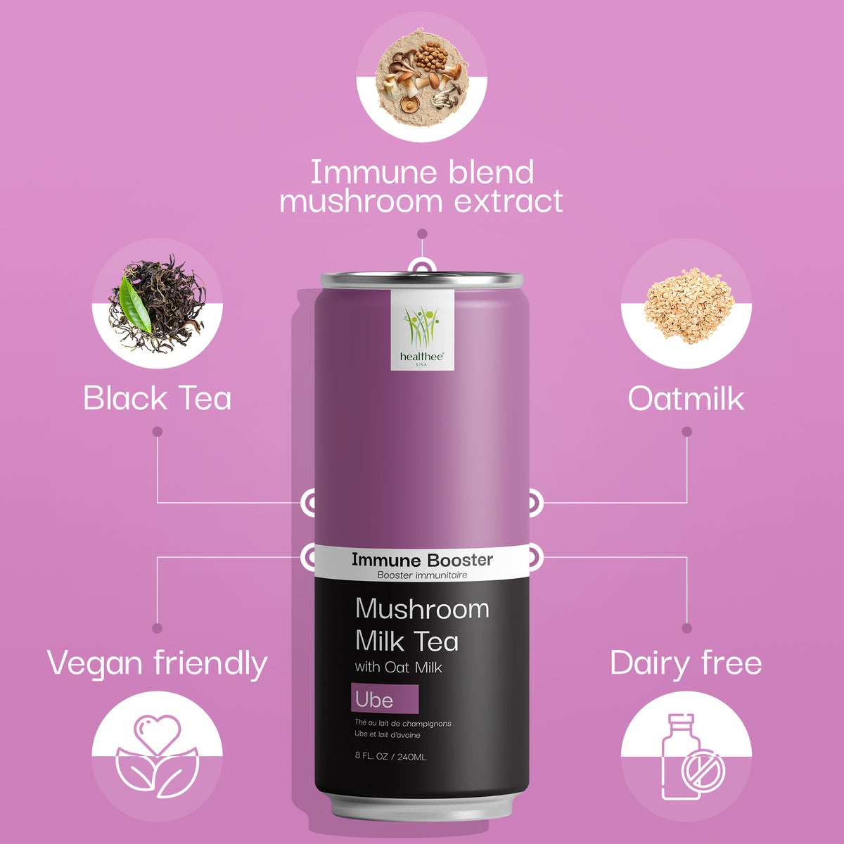 Healthee Immunity Booster Milk Tea with Oatmilk - Ube - 8 Fl Oz ...